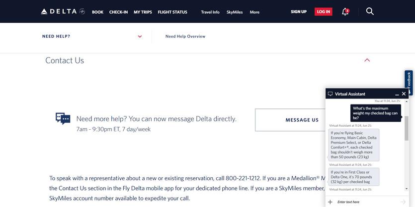 Virtual assistant chat box from Need Help webpage.JPG | Delta News Hub